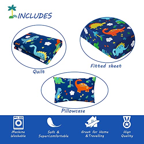 Cloele Dinosaur Toddler Bedding Set - 3 Piece Toddler Bed Set for Boys Includes Reversible Quilted Comforter Fitted Sheet Reversible Pillowcase Microfiber Soft Standard Toddler Comforter & Sheet Set