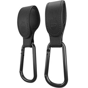 baby uma black leather style stroller hooks - award-winning stroller clips for bags - madeformums & lovedbyparents award-winning stroller bag hook - 2-pack