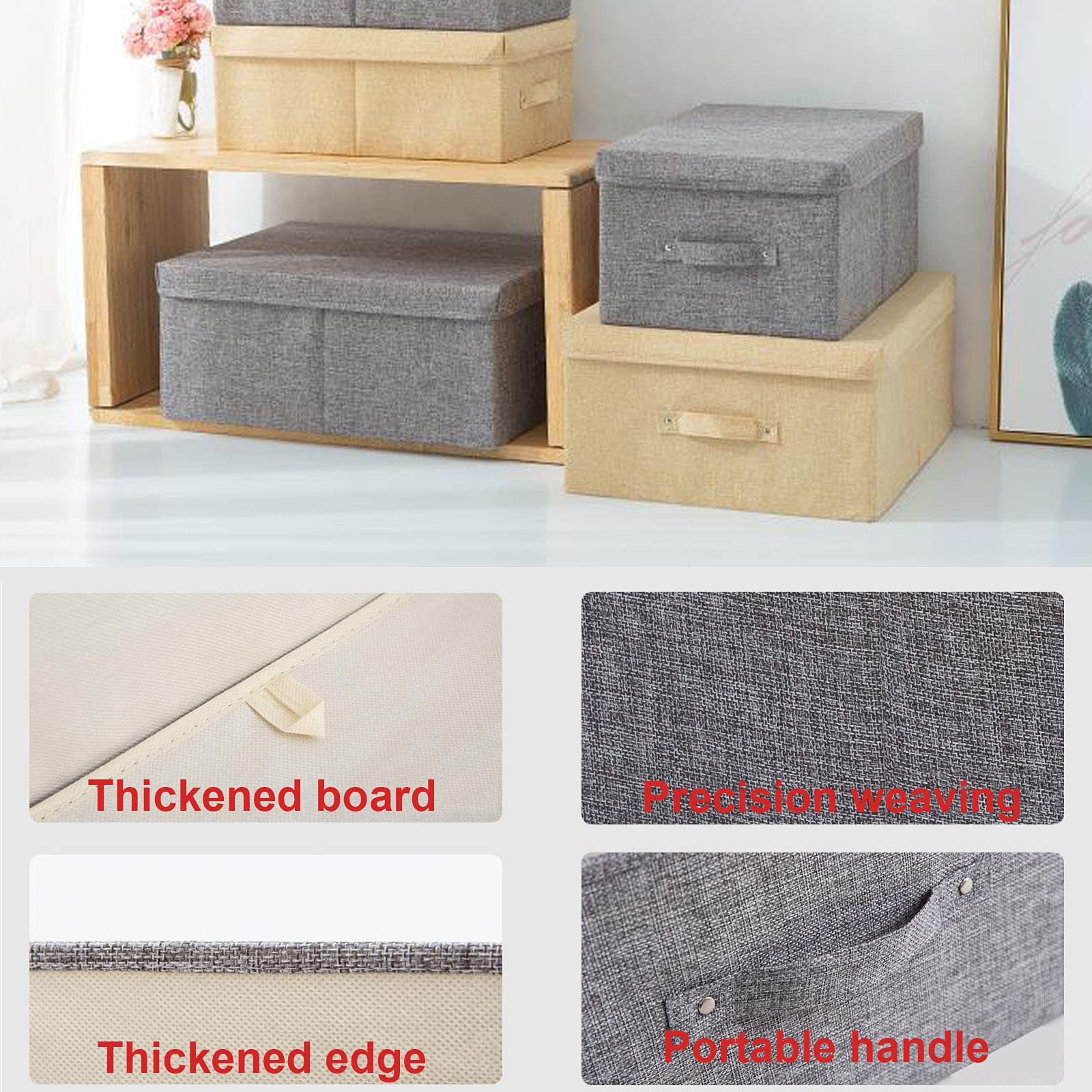 Foldable Felt Storage Basket, Closet Storage Bins Cube Felt Box Felt Drawer Organizer Linen Woven Baskets for Magazine Books Newspapers Kids Toys Clothes Towels (Grey, LxWxH 18.5x11x8.3)