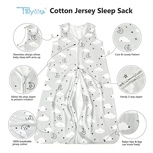 TILLYOU Sleep Sack 2 Pack - Baby Wearable Blanket with 2-Way Zipper,Extra Soft Sleeveless Sleep Sack for Boy Girl, 18-24 Months,Grey Cloud&Gray Arrow