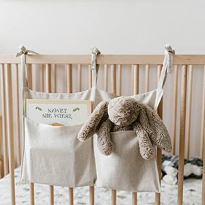 yeeman linen baby bedside hanging storage bag,2 pockets organizer for baby cribs and toys (burlywood)