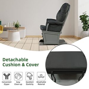 Costzon Glider and Ottoman Set, Wood Glider Rocker for Nursery, Cleanable Upholstered Comfort Nursing Rocking Chair with Padded Armrests, Detachable Cushion & Cover, Easy to Assemble (Dark Gray)