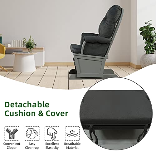 Costzon Glider and Ottoman Set, Wood Glider Rocker for Nursery, Cleanable Upholstered Comfort Nursing Rocking Chair with Padded Armrests, Detachable Cushion & Cover, Easy to Assemble (Dark Gray)