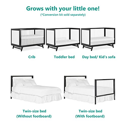 Dream On Me Carter 5-in-1 Full Size Convertible Crib / 3 Mattress Height Settings/JPMA Certified/Made of New Zealand Pinewood/Sturdy Crib Design, Black & White