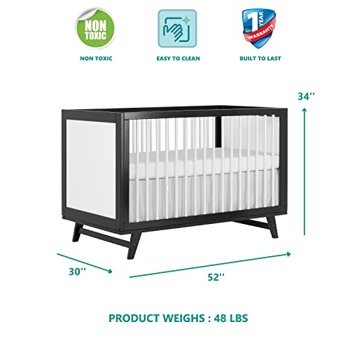 Dream On Me Carter 5-in-1 Full Size Convertible Crib / 3 Mattress Height Settings/JPMA Certified/Made of New Zealand Pinewood/Sturdy Crib Design, Black & White