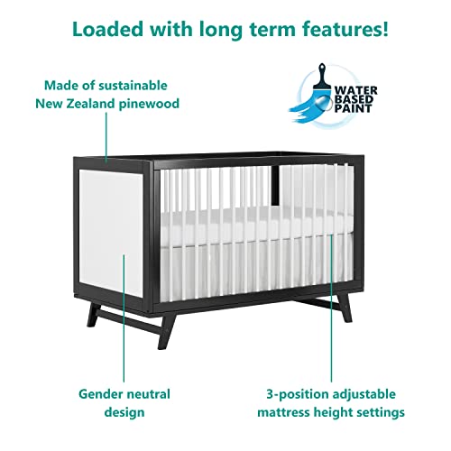 Dream On Me Carter 5-in-1 Full Size Convertible Crib / 3 Mattress Height Settings/JPMA Certified/Made of New Zealand Pinewood/Sturdy Crib Design, Black & White