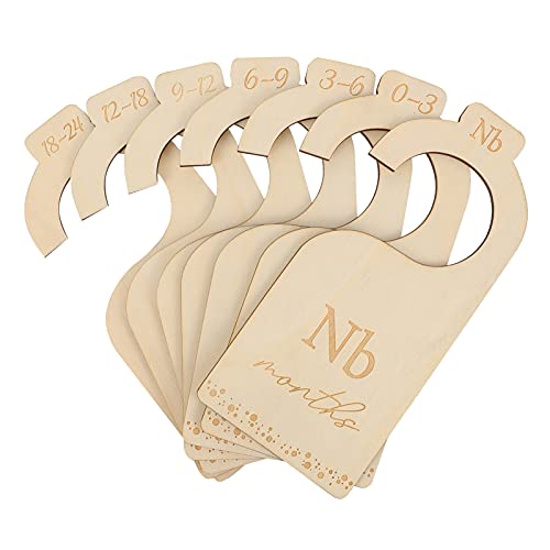 jojofuny 7 Pack Wood Baby Closet Size Dividers Newborn Baby Closet Hanging Closet Dividers from Newborn Infant to 24 Months for Boy and Girl Home Nursery Clothes Organizers, Style. 2