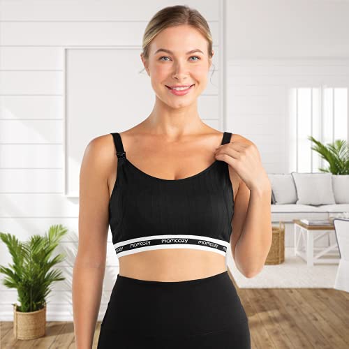 Momcozy Seamless Pumping Bra Hands Free, Comfort and Great Support Nursing and Pumping Bra, Fit for Spectra, Lansinoh, Philips Avent and More, Medium Black