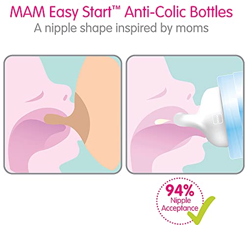 MAM Easy Start Anti Colic 11 oz Baby Bottle, Easy Switch Between Breast and Bottle, Reduces Air Bubbles and Colic, 2 Pack, 4+ Months, Matte/Girl