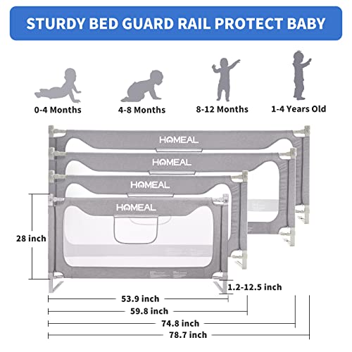 HOMEAL Bed Rail for Toddlers, Extra Tall Toddler Bed Rails, Baby Bed Rail Guard, Infant Safety Bed Guardrail, Bed Safety Rail fits Twin, Queen & King Size Mattress (Grey, 78.7",1 Piece)