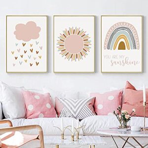 bikczewin unframed wall art prints boho rainbow clouds sun canvas painting room decor for kids girl home bedroom classroom school nursery decorations