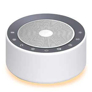 fitniv white noise machine, sound machine with 30 high fidelity soundtracks, adjustable 7 color night lights, full touch metal grille, timer & memory features, plug in, sleep machine for baby adults