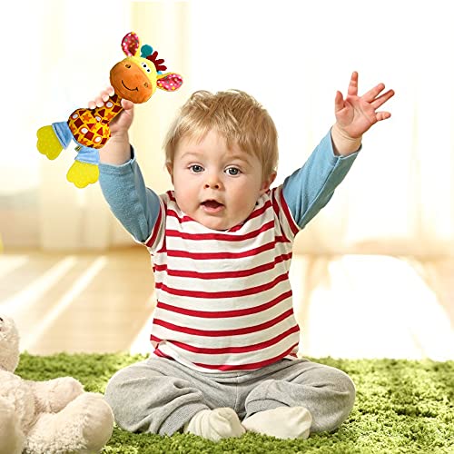 HUADADA Baby Soft Rattles Shaker, Infant Developmental Hand Grip Baby Toys, Baby Sensory Learning Toys with Teether, Sounds for Baby and Stuff from 3-6-9-12 Months Old