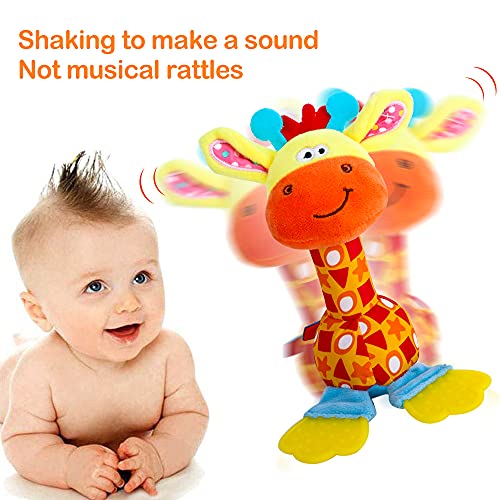 HUADADA Baby Soft Rattles Shaker, Infant Developmental Hand Grip Baby Toys, Baby Sensory Learning Toys with Teether, Sounds for Baby and Stuff from 3-6-9-12 Months Old