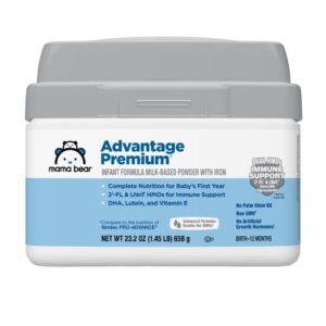 amazon brand - mama bear advantage baby formula powder with iron, 2'-fl hmo for immune support, infant formula, 23.2 ounce