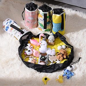 PZJ-Toy Storage Basket Play Mat Small 2 in 1,Foldable Portable Child Toy Storage Bag,Child Toys Organizer Canvas,for Home Storage,Games, Pink Bear