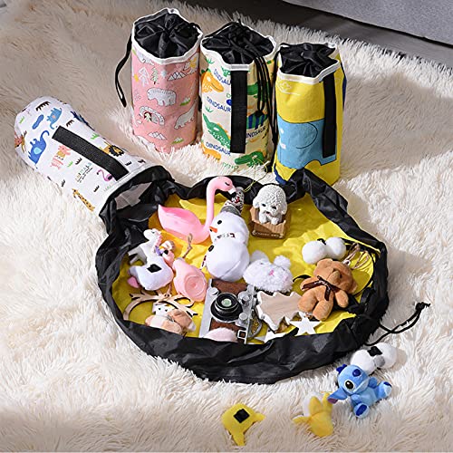 PZJ-Toy Storage Basket Play Mat Small 2 in 1,Foldable Portable Child Toy Storage Bag,Child Toys Organizer Canvas,for Home Storage,Games, Pink Bear