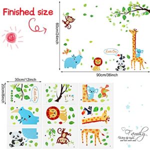 Wall Decals for Nursery Room Animal Tree Wall Stickers Baby Door Cartoon Decor Jungle Safari Giraffe Elephant DIY Children Murals Decoration Removable Wallpaper for Boy Girl Room Bedroom Wardrobe