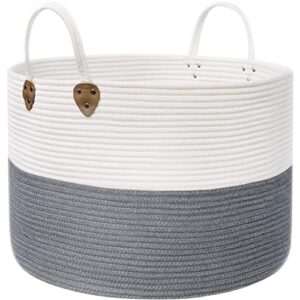 xxxlarge cotton rope basket woven baby laundry basket blanket basket toy basket with handle comforter cushions storage bin thread laundry hamper - 21.7" x 21.7" x 13.8" (grey-black)