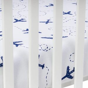 Andi Mae Crib Sheet - Blue Airplanes - 100% Jersey Cotton - Fits Standard Crib or Toddler Mattresses