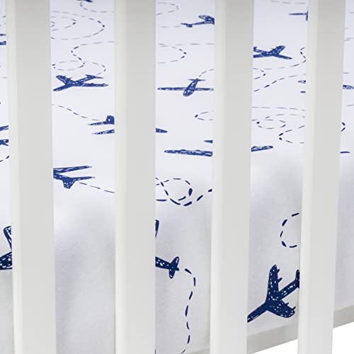 Andi Mae Crib Sheet - Blue Airplanes - 100% Jersey Cotton - Fits Standard Crib or Toddler Mattresses