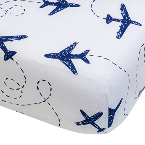 Andi Mae Crib Sheet - Blue Airplanes - 100% Jersey Cotton - Fits Standard Crib or Toddler Mattresses