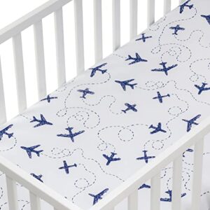 Andi Mae Crib Sheet - Blue Airplanes - 100% Jersey Cotton - Fits Standard Crib or Toddler Mattresses