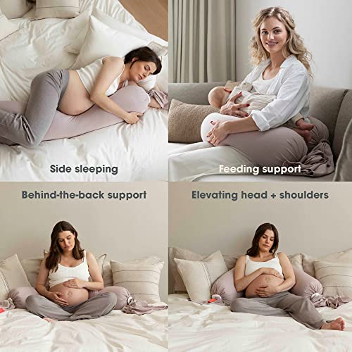 bbhugme Adjustable Pregnancy Pillow – Full Body Support for Side Sleeping - Adjustable Firmness and Shape - Supports Back, Legs, Belly, Hips for Pregnant Women - Removable Cover - Dusty Pink