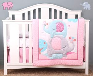 baby bees 4 pieces baby elephant crib bedding sets for boys and girls | baby bedding set of crib sheet, quilt, dust ruffle for standard size crib