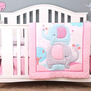 Baby Bees 4 Pieces Baby Elephant Crib Bedding Sets for Boys and Girls | Baby Bedding Set of Crib Sheet, Quilt, Dust Ruffle for Standard Size Crib