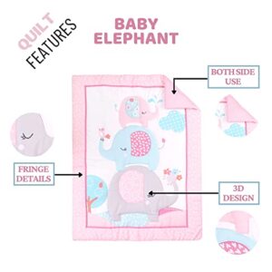 Baby Bees 4 Pieces Baby Elephant Crib Bedding Sets for Boys and Girls | Baby Bedding Set of Crib Sheet, Quilt, Dust Ruffle for Standard Size Crib