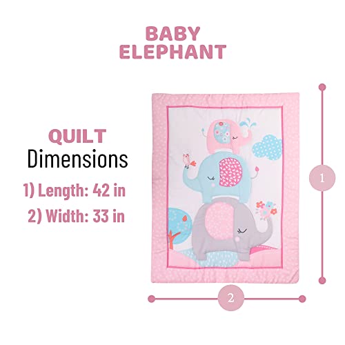 Baby Bees 4 Pieces Baby Elephant Crib Bedding Sets for Boys and Girls | Baby Bedding Set of Crib Sheet, Quilt, Dust Ruffle for Standard Size Crib