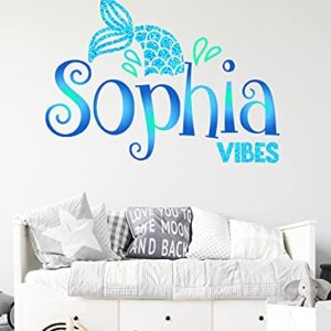 Mermaid Custom Name Wall Decal - Girls Personalized Name Mermaid Tail Wall Sticker - Sparkle Mermaid Wall Decor - Girls Personalize Name Wall Art Sticker - Wall Decal for Nursery Playroom Bedroom Decoration (Wide 15"x11" Height)