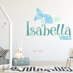 Mermaid Custom Name Wall Decal - Girls Personalized Name Mermaid Tail Wall Sticker - Sparkle Mermaid Wall Decor - Girls Personalize Name Wall Art Sticker - Wall Decal for Nursery Playroom Bedroom Decoration (Wide 15"x11" Height)