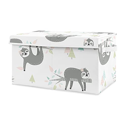 Sweet Jojo Designs Pink and Grey Jungle Sloth Girl Small Fabric Toy Bin Storage Box Chest For Baby Nursery or Kids Room - Blush, Turquoise, Gray and Green Tropical Botanical Rainforest Leaf