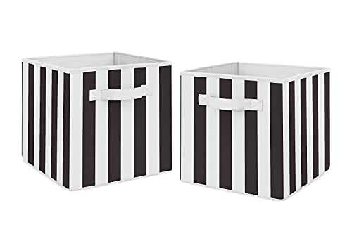 Sweet Jojo Designs Black Stripe Foldable Fabric Storage Cube Bins Boxes Organizer Toys Kids Baby Childrens - Set of 2 - Black and White for Paris Collection Gender Neutral