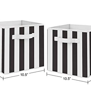 Sweet Jojo Designs Black Stripe Foldable Fabric Storage Cube Bins Boxes Organizer Toys Kids Baby Childrens - Set of 2 - Black and White for Paris Collection Gender Neutral