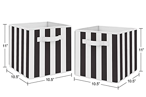 Sweet Jojo Designs Black Stripe Foldable Fabric Storage Cube Bins Boxes Organizer Toys Kids Baby Childrens - Set of 2 - Black and White for Paris Collection Gender Neutral