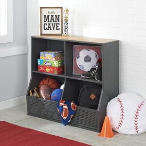 Badger Basket Metal and Bamboo Multi-Bin Charcoal/Natural Storage Cubby