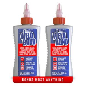 Weldbond Multi-Surface, Non-Toxic Adhesive Glue, Bonds Most Anything. Wood Glue or for Crafts Fabric Glass Mosaic Carpet Ceramic Tile Metal Stone & More. ​Dries Crystal Clear 5.4oz /160ml - 2 Pack