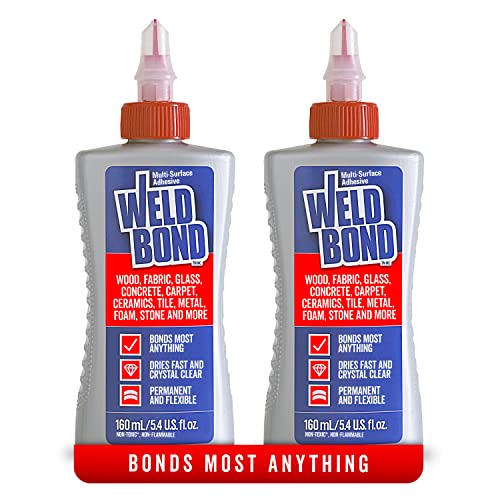 Weldbond Multi-Surface, Non-Toxic Adhesive Glue, Bonds Most Anything. Wood Glue or for Crafts Fabric Glass Mosaic Carpet Ceramic Tile Metal Stone & More. ​Dries Crystal Clear 5.4oz /160ml - 2 Pack