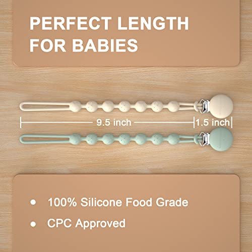 Cuddle Campus Silicone Pacifier Clip Holder with One Piece Design, Pack of 2 Soft Flexible Binky Clips with Texture for Baby Boy and Girl(6m+)