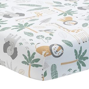 lambs & ivy jungle friends 100% cotton safari animals baby fitted crib sheet