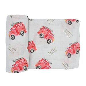 immispace - ultra soft swaddle blanket | muslin blankets for girls & boys | newborns & infants gifts | 30% organic cotton + 70% rayon | large 47" x 47" | machine washable (fire truck)