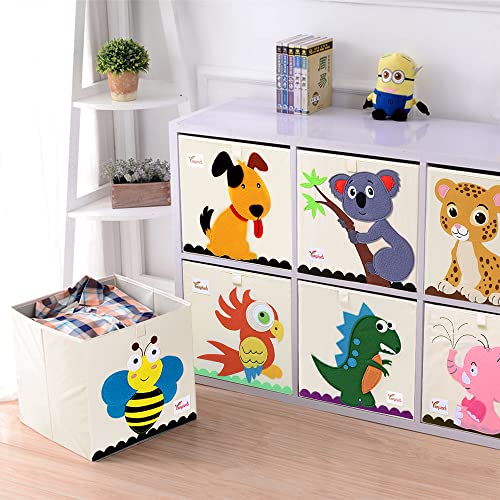 SITAKE 2 Pcs Foldable Animal Toy Storage Box/Bin/Cube, Collapsible Storage Organizer Chest Basket Container for Kids, Toddlers, Boys and Girls(13 x 13 x 13 Inch, Lion & Bee)