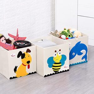 SITAKE 2 Pcs Foldable Animal Toy Storage Box/Bin/Cube, Collapsible Storage Organizer Chest Basket Container for Kids, Toddlers, Boys and Girls(13 x 13 x 13 Inch, Lion & Bee)