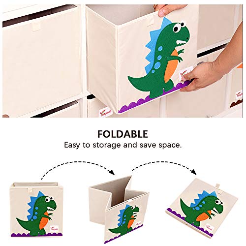 SITAKE 2 Pcs Foldable Animal Toy Storage Box/Bin/Cube, Collapsible Storage Organizer Chest Basket Container for Kids, Toddlers, Boys and Girls(13 x 13 x 13 Inch, Lion & Bee)