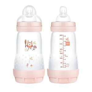 mam easy start matte anti-colic baby bottles, 9 oz (2 count), medium flow nipples, baby girl,2 count (pack of 1)