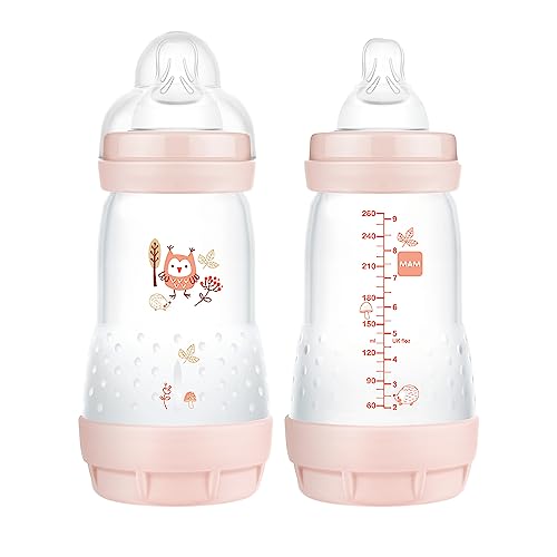 MAM Easy Start Matte Anti-Colic Baby Bottles, 9 oz (2 Count), Medium Flow Nipples, Baby Girl,2 Count (Pack of 1)