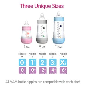 MAM Easy Start Matte Anti-Colic Baby Bottles, 9 oz (2 Count), Medium Flow Nipples, Baby Girl,2 Count (Pack of 1)